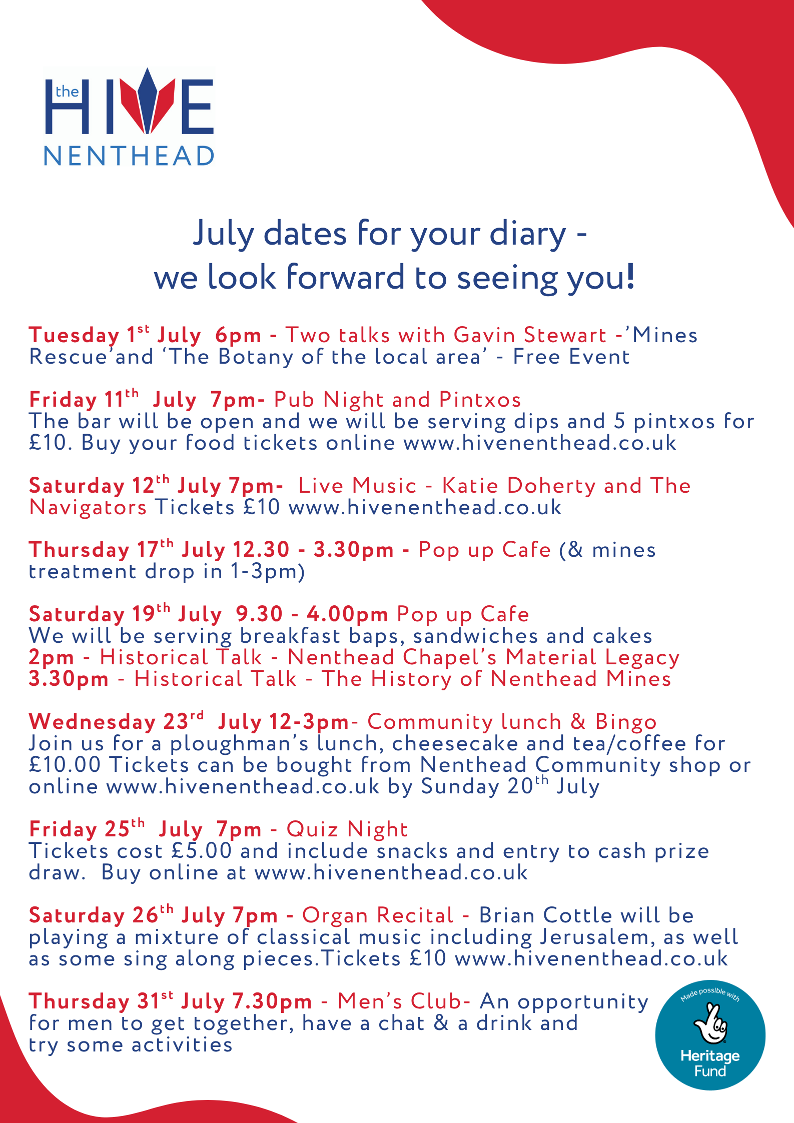 What’s on – The Hive Nenthead