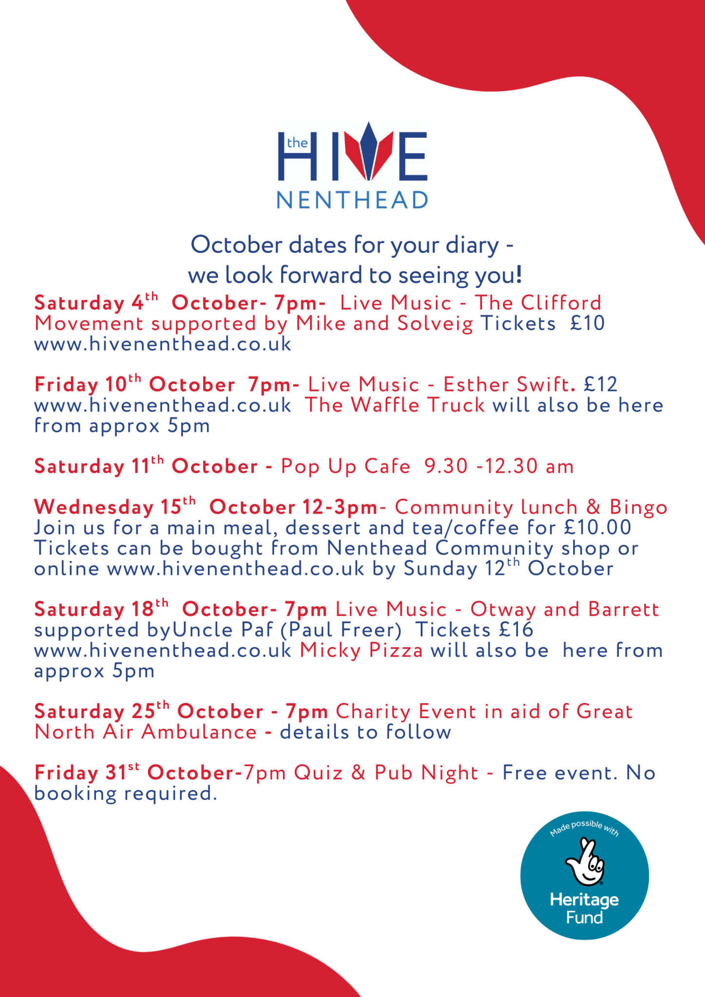What’s on – The Hive Nenthead